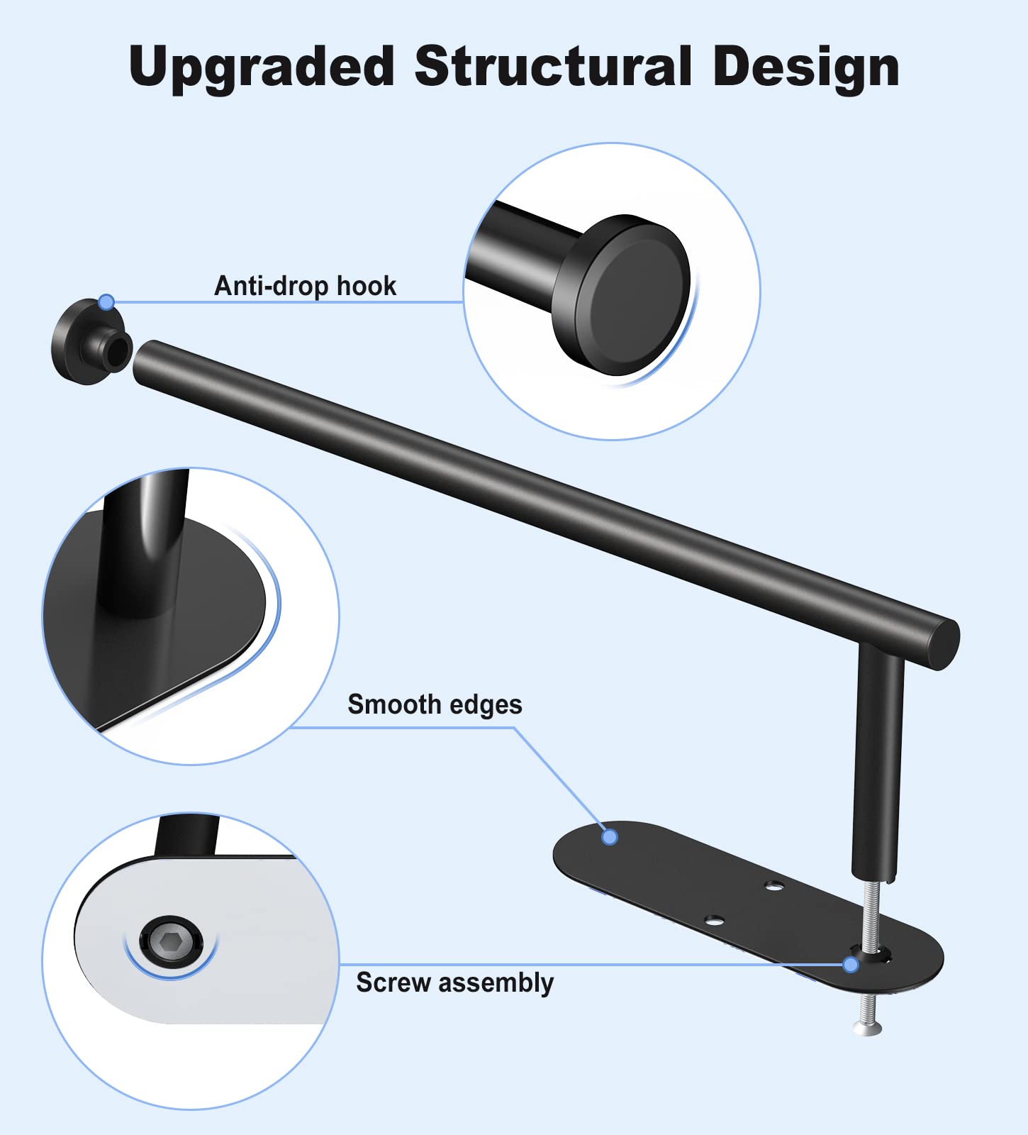 RIWUCT Paper Towel Holder, 【Never Breaking】 Stainless Steel Under Cabinet Paper Towel Holder Wall Mount, 【Easily Install】 Drilling or Adhesive Paper Towel Roll Holder for Kitchen, Bathroom-Black