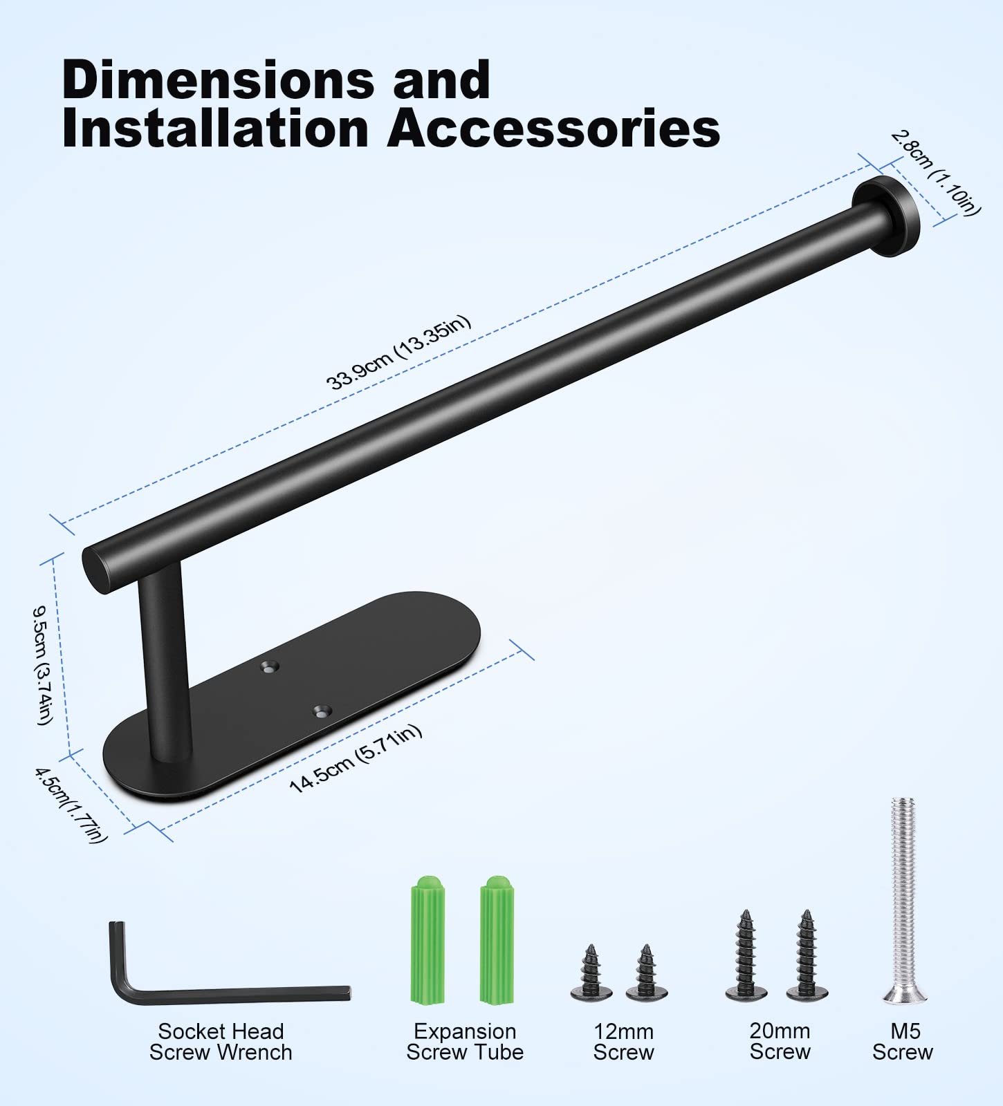 RIWUCT Paper Towel Holder, 【Never Breaking】 Stainless Steel Under Cabinet Paper Towel Holder Wall Mount, 【Easily Install】 Drilling or Adhesive Paper Towel Roll Holder for Kitchen, Bathroom-Black