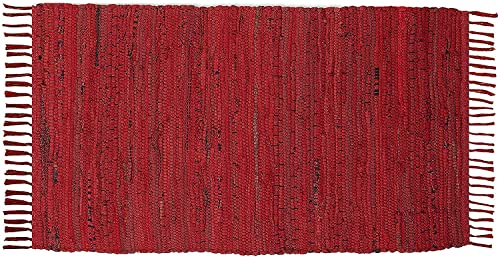 Cotton Rag Rug 36''x60'- 3’x5' - Multicolor Chindi Rug - Hand Woven Washable & Reversible for Living Room Kitchen Entryway Bedroom Rug Rag with Tassel (Red)