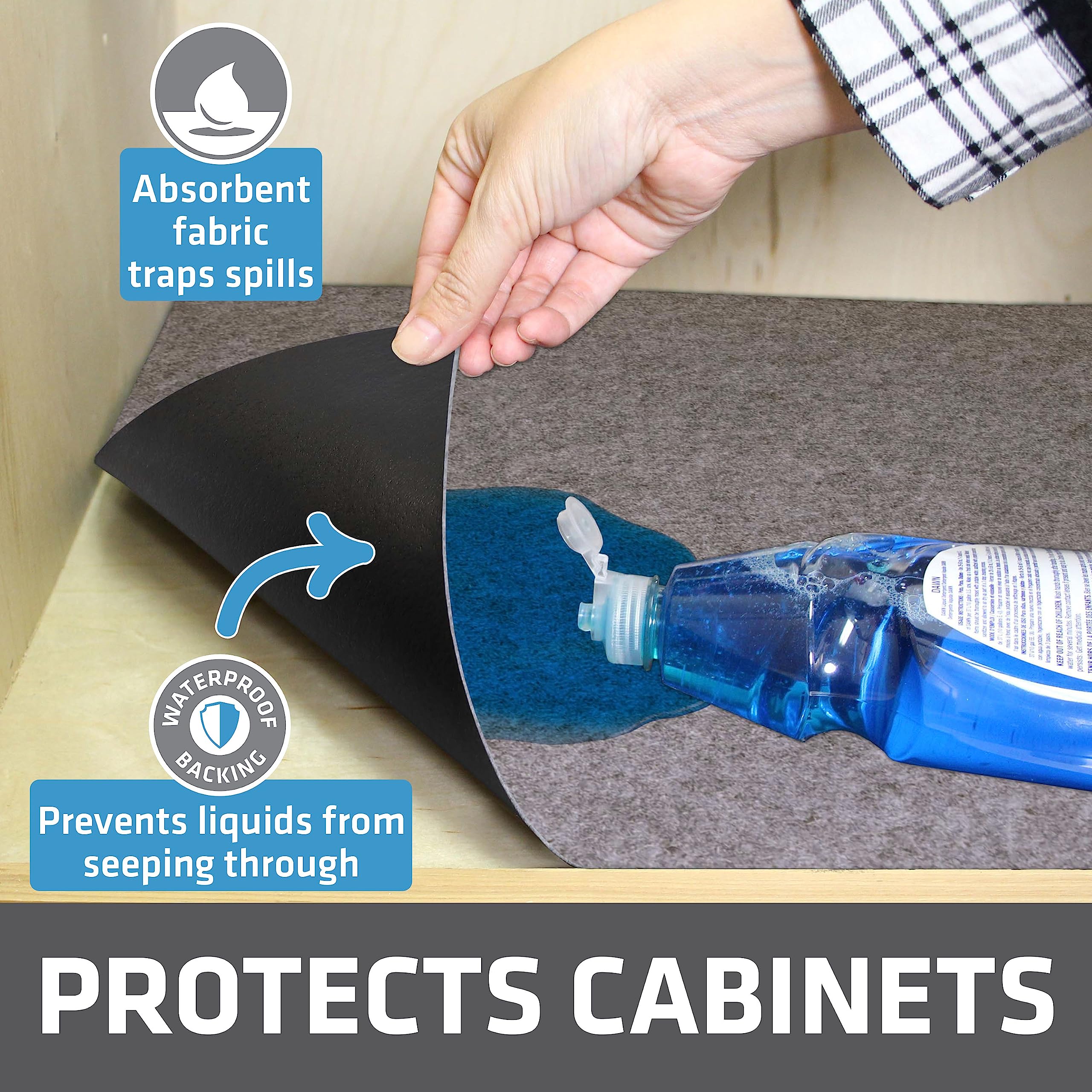 Drymate Premium XL Under Sink Mat, Waterproof Cabinet Protection Mats for Kitchen & Bathroom, Absorbent Shelf Liners, Slip-Resistant, Non-Adhesive, Machine Washable (USA Made)(24βx59β)(Light Grey)