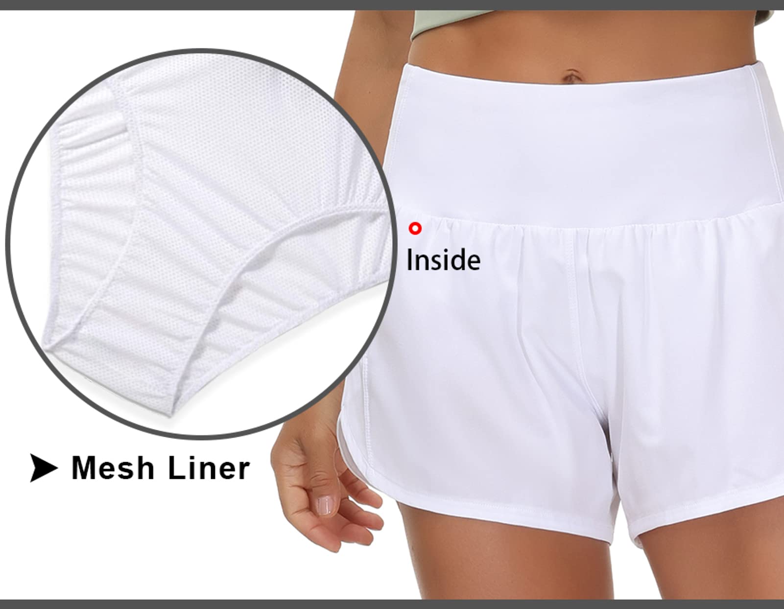 THE GYM PEOPLE Womens High Waisted Running Shorts Quick Dry Athletic Workout Shorts with Mesh Liner Zipper Pockets (White, Large)