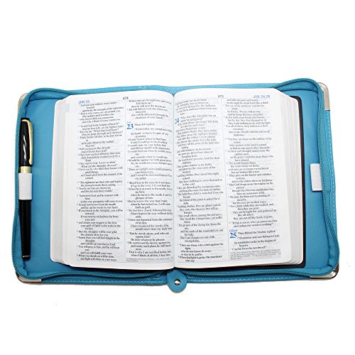 Bible Cover Book Protector, Boshiho Smooth PU Leather Bible Case Cover for Women&Men Zip Notebook Protector Cover Perfect Gift for Christian (Large-Blue)