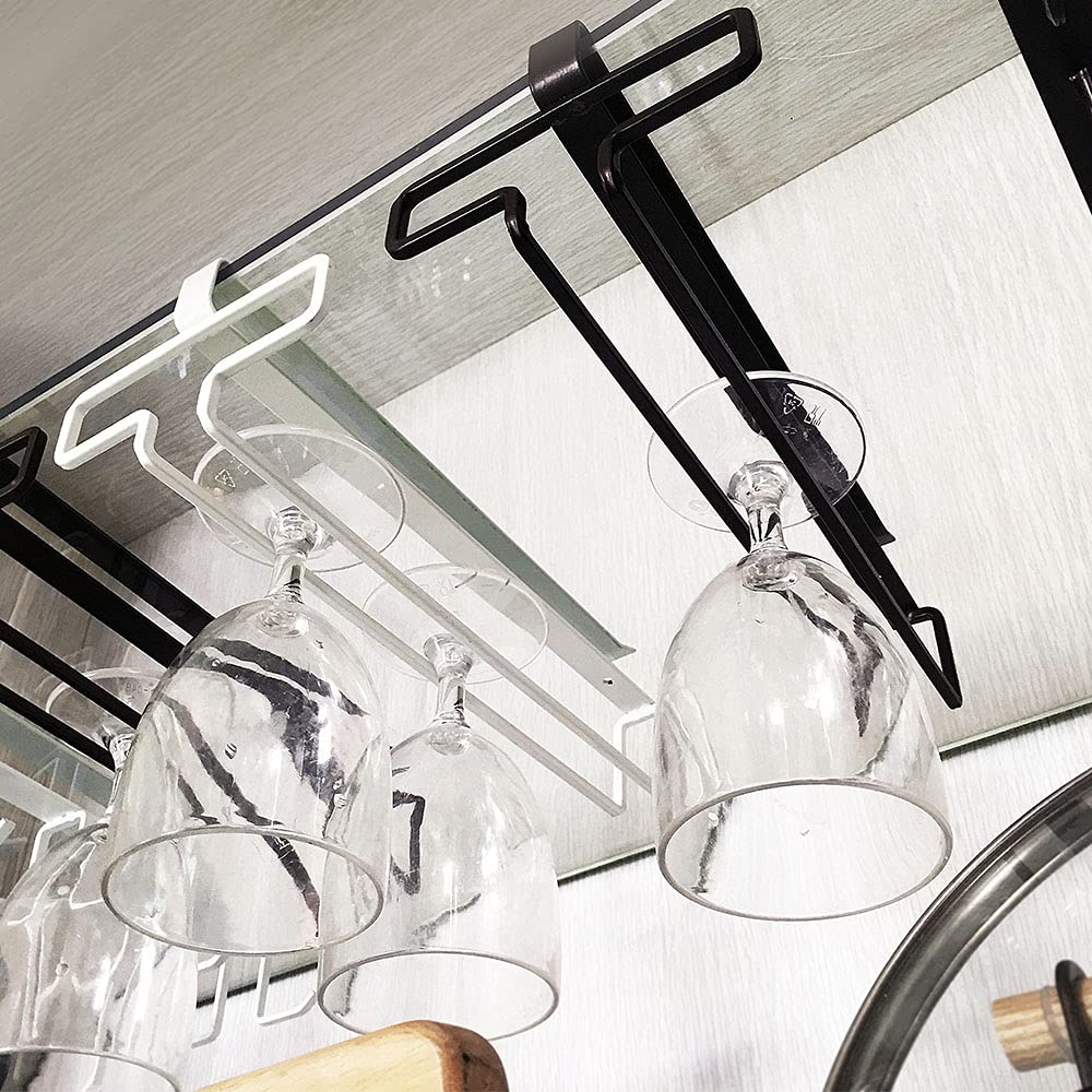 LINFIDITE Wine Glass Rack Under Cabinet No Drilling Stemware Rack Hanger Wine Glass Holder Kitchen Hanging Glass Storage Rack Organizer,White