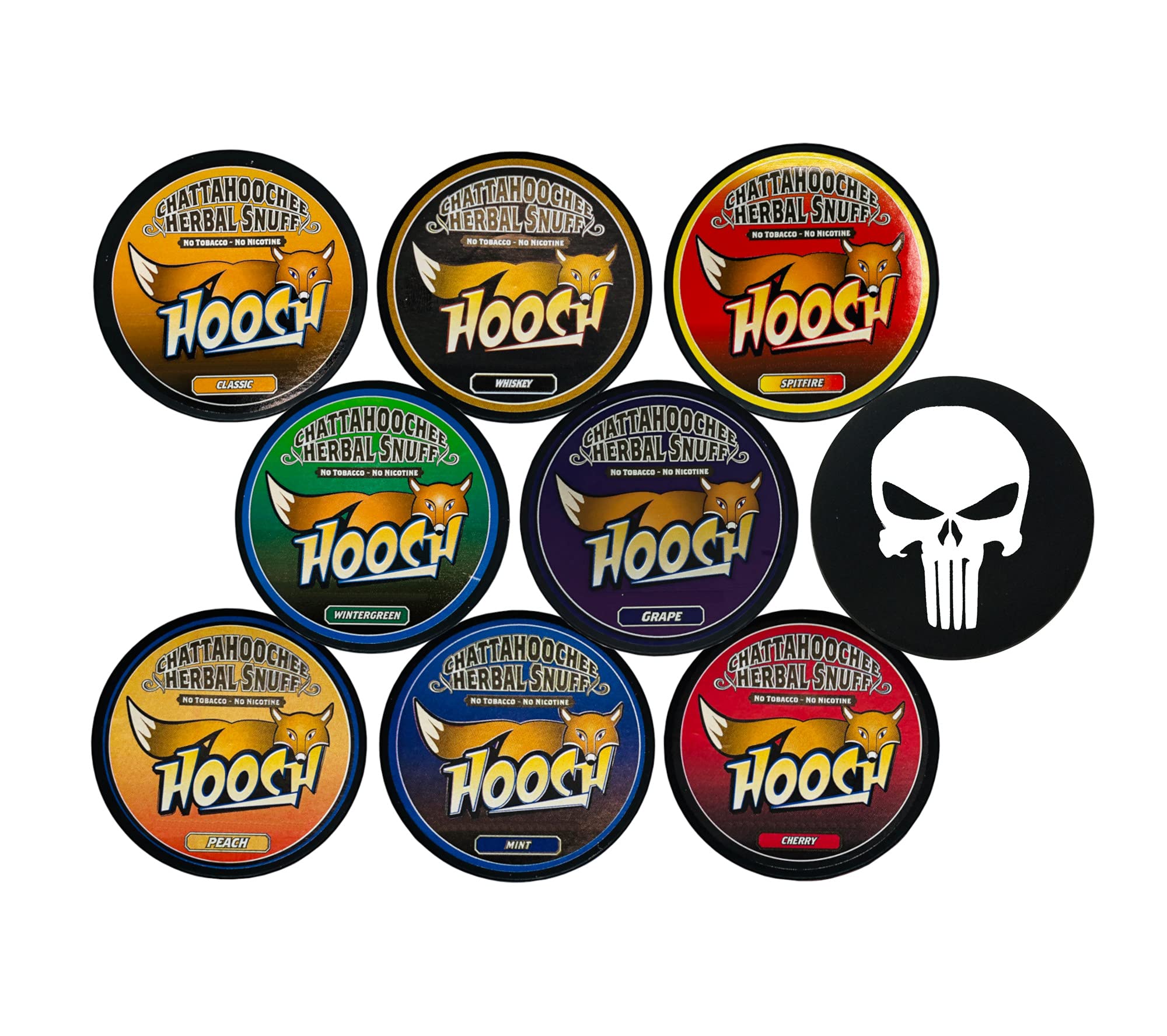 Hooch Herbal Snuff Variety Sampler Rough - 8 Cans - Includes DC Crafts Nation Skin Can Cover - Skull
