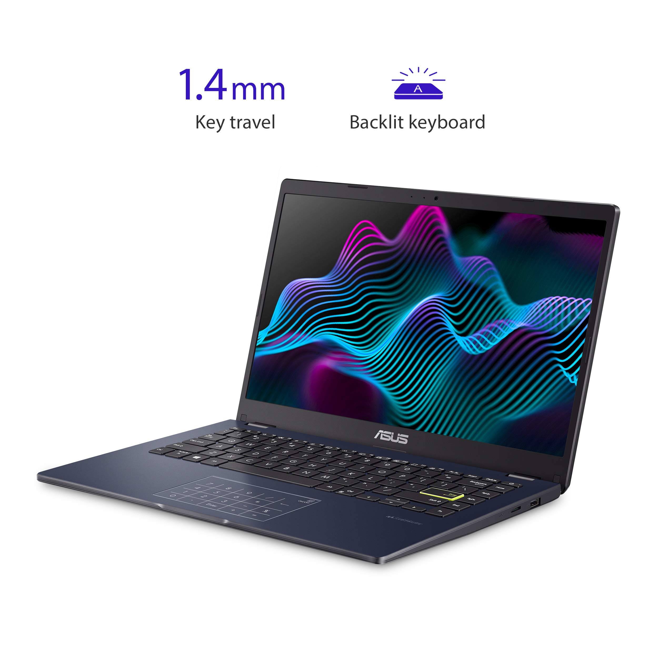 ASUS Laptop L410 Ultra Thin Laptop, 14 FHD Display, Intel Celeron N4020 Processor, 4GB RAM, 64GB Storage, NumberPad, Windows 10 Home in S Mode, Star Black, L410MA-DB02 (Renewed)