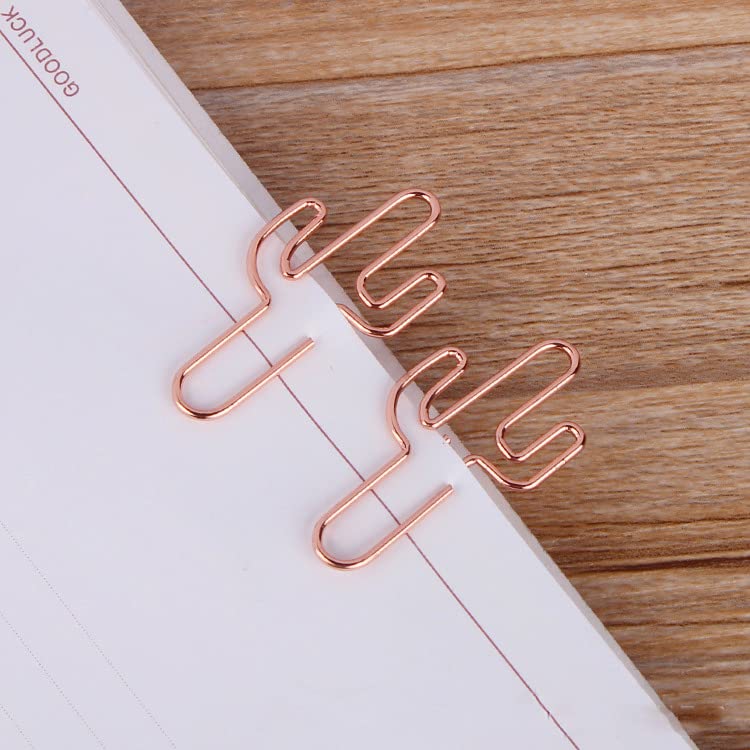 30Pcs Cactus Paper Clips Rose Gold Bookmarks Metal Marking Clips for Office Supplies School Gifts Wedding Decoration