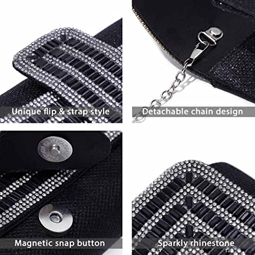 Yokawe Women's Clutch Purse Sparkly Rhinestone Evening Bag Bridal Wedding Prom Party Handbag (Black)