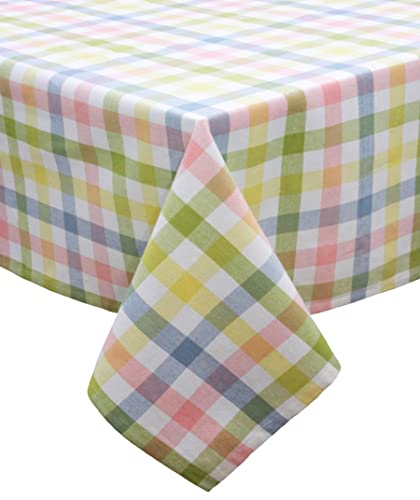 COTTON CRAFT Countryside Classic Gingham Buffalo Check Plaid Tablecloth - Premium Cotton - Spring Easter Bunny Luncheon Dinner - Table Cover - 52 inch x 70 inch - Yellow Multi Pastel