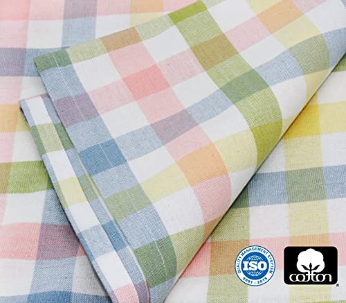 COTTON CRAFT Countryside Classic Gingham Buffalo Check Plaid Tablecloth - Premium Cotton - Spring Easter Bunny Luncheon Dinner - Table Cover - 52 inch x 70 inch - Yellow Multi Pastel
