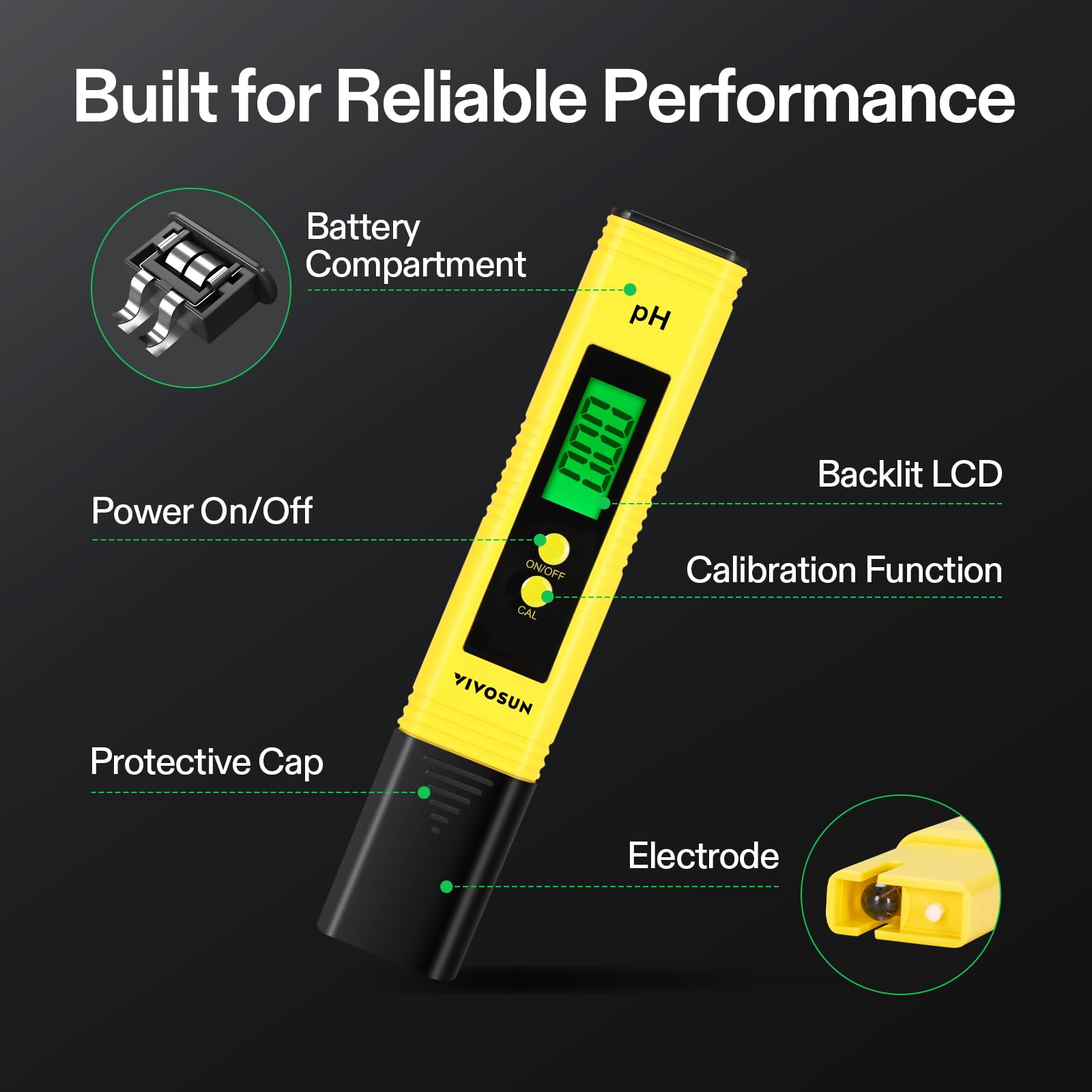 VIVOSUN Digital PH Meter for Water, 0.05ph High Accuracy Pen Type PH Tester for Hydroponics, Household Drinking, Pool and Aquarium