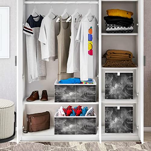 Blueangle Black Basketball Court Cube Storage Bin, 11 x 11 x 11 in, Large Collapsible Organizer Storage Basket for Home Décor(497)