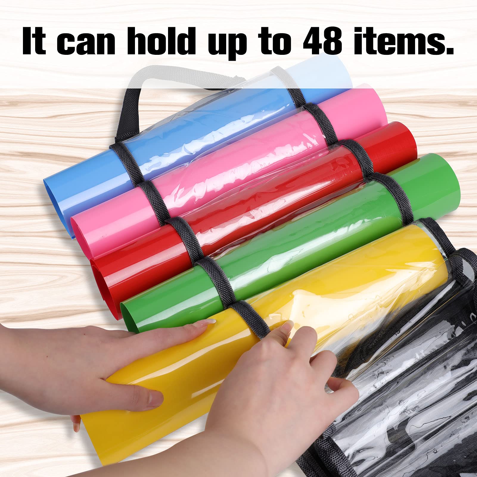 AROUY Vinyl Storage Organizer - Vinyl Roll Holder Wall Mount/Over The Door, Craft Vinyl Storage Rack, Hanging Organizer Storage with 48 Roll Compartments (48 - Black)