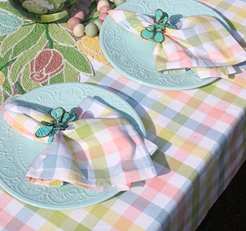 COTTON CRAFT Countryside Classic Gingham Buffalo Check Plaid Tablecloth - Premium Cotton - Spring Easter Bunny Luncheon Dinner - Table Cover - 52 inch x 70 inch - Yellow Multi Pastel
