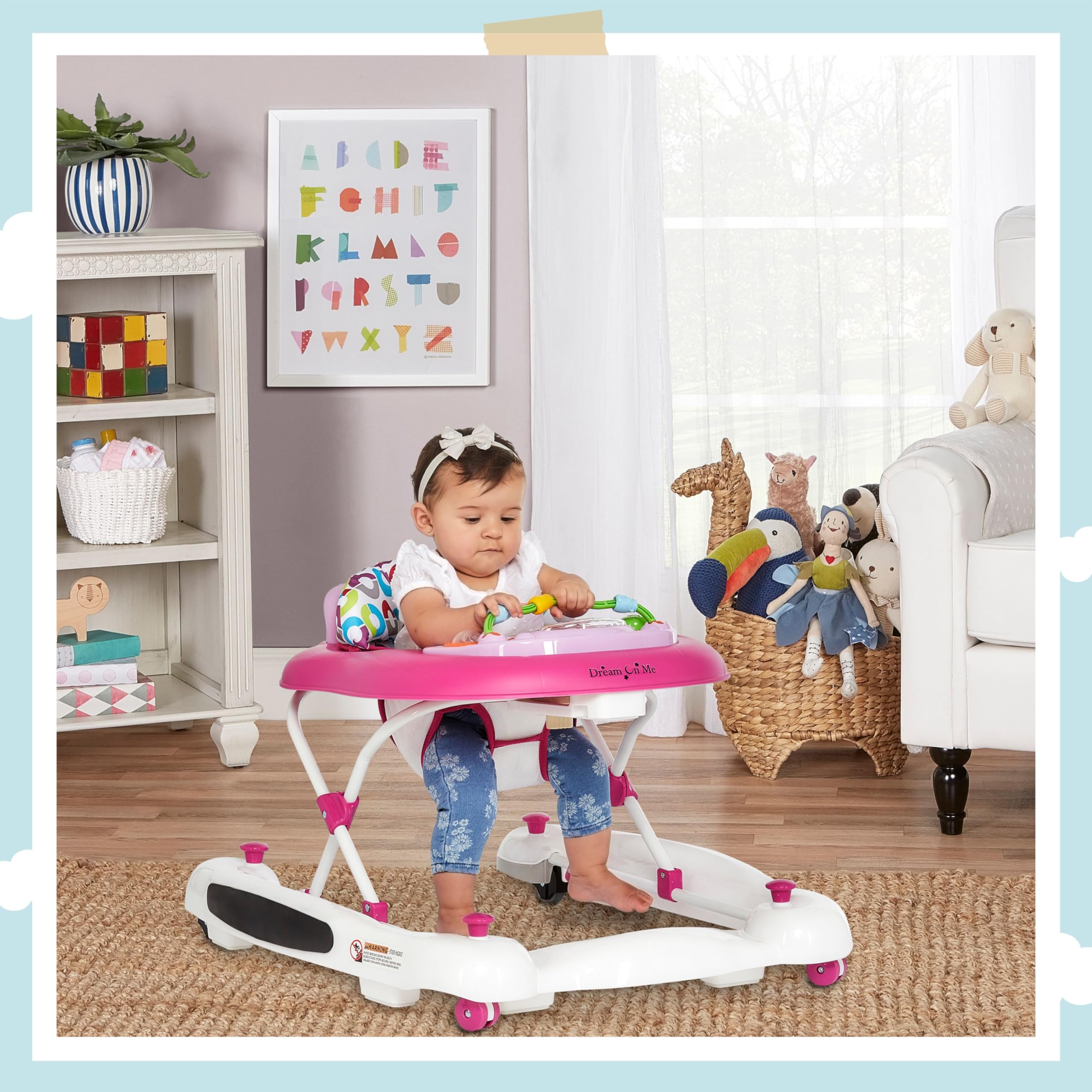 Dream On Me Go-Getter 3-in-1 Activity Baby Walker and Walk Behind Walker, Adjustable Seat Height, Comfortable Padded Seat, Easy to Fold, Pack and Store, Detachable Activity Tray, Pink