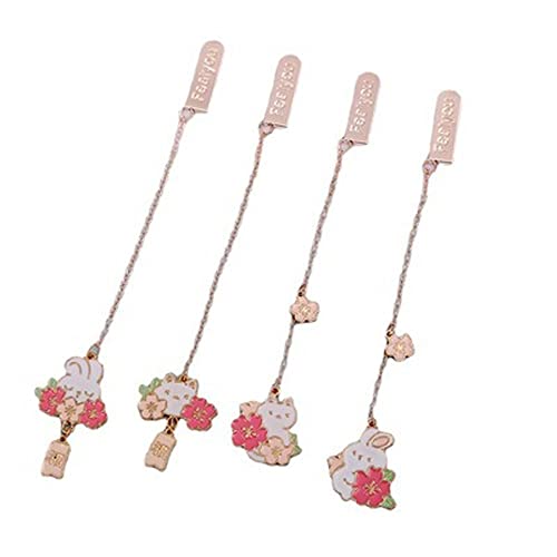 Romantic Sakura Rabbit Alloy Chain Pendant Bookmark Alloy Chain Paper Clips Book Tag School Office Supply(B)