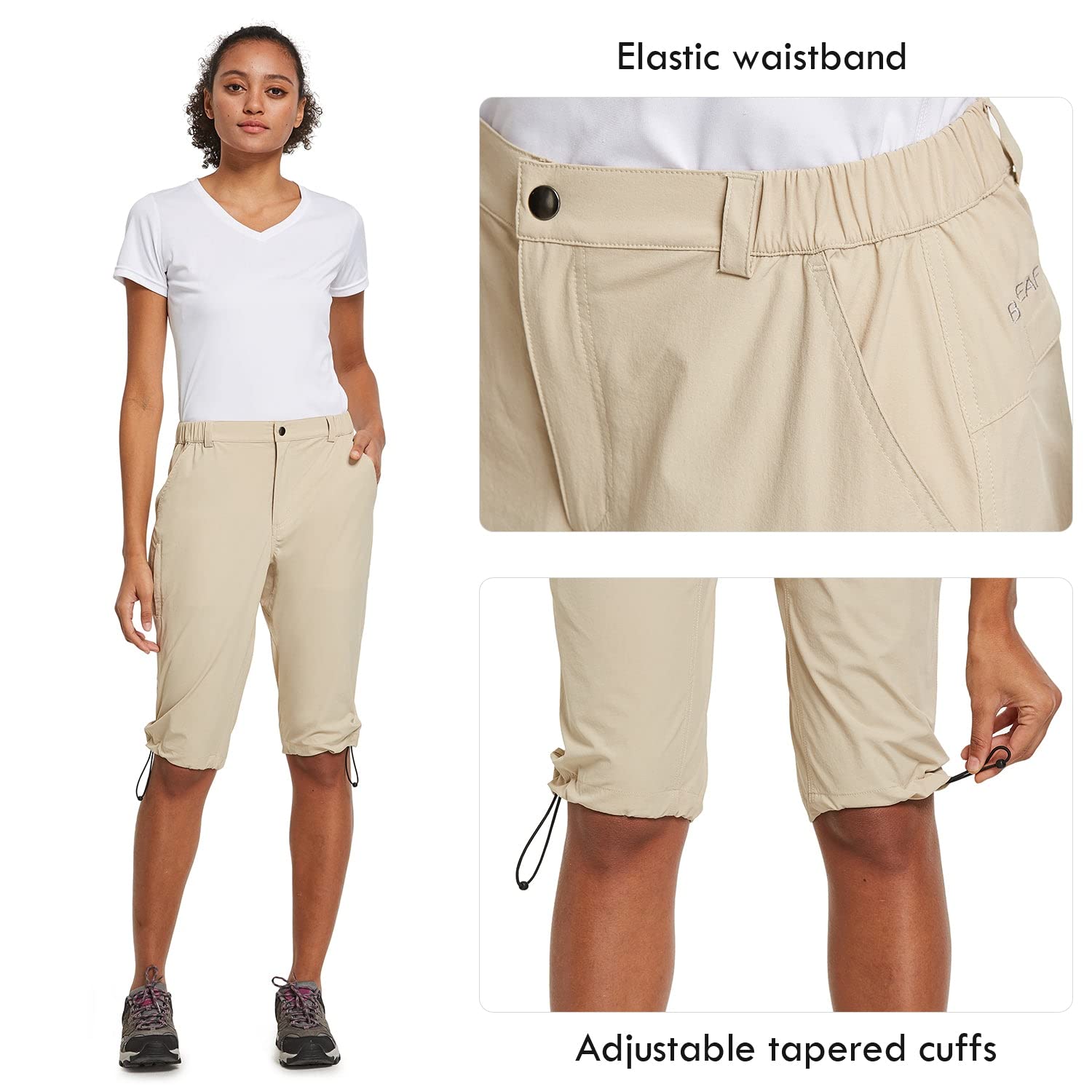 BALEAF Women's Bermuda Khaki Shorts Bermuda Hiking Long Quick Dry Elastic Waist for Work, Camping, Travel Size XL