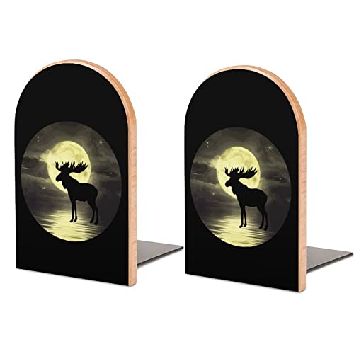 Moose Night Bookend Supports Wood Book Stand for Shelves Non Skid for Office Home Desktop Decoration