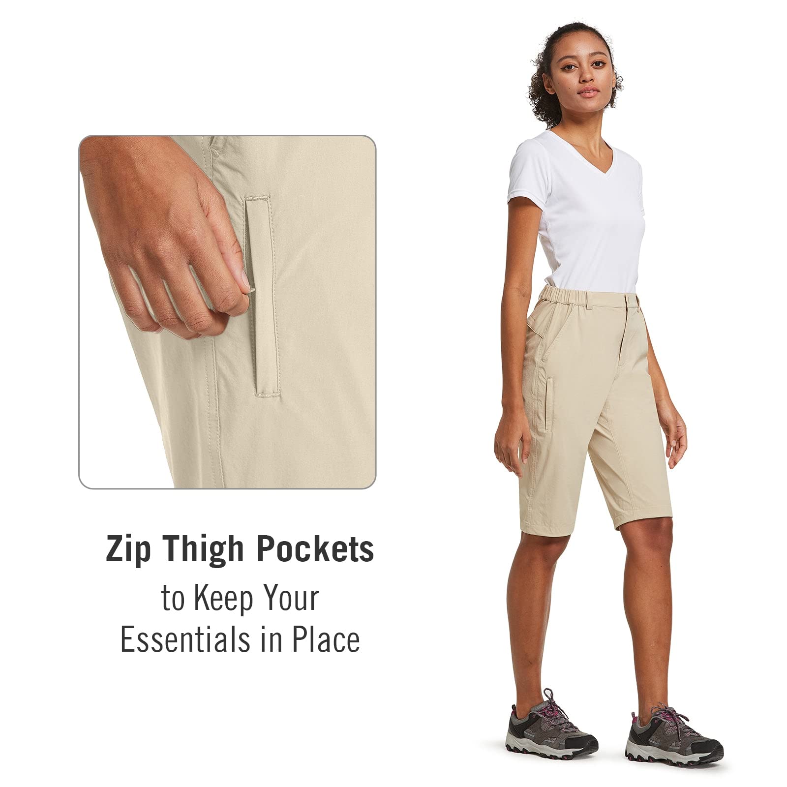 BALEAF Women's Bermuda Khaki Shorts Bermuda Hiking Long Quick Dry Elastic Waist for Work, Camping, Travel Size XL