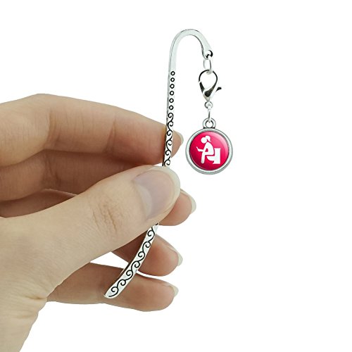 Girl Poop Pooping Sitting on Toilet Funny Metal Bookmark Page Marker with Charm