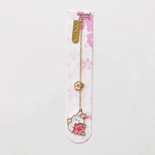 Romantic Sakura Rabbit Alloy Chain Pendant Bookmark Alloy Chain Paper Clips Book Tag School Office Supply(B)