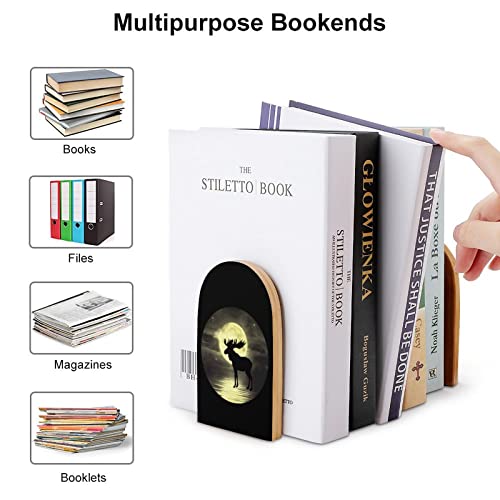 Moose Night Bookend Supports Wood Book Stand for Shelves Non Skid for Office Home Desktop Decoration