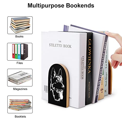 Book Ends German Shepherd Head Print Wood BookEnds 1 Pair Non-Skid Book Stoppers for Office/Table