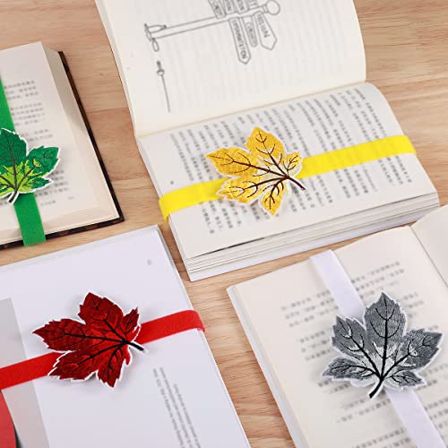 Jarrah Ning Maple Leaf Closure Bands Bookmarks,Adjustable Book Tape,4 peck. Pretty Book Marks for Books, Planners, Notebooks. Book Markers for Women,Mom,Girl.