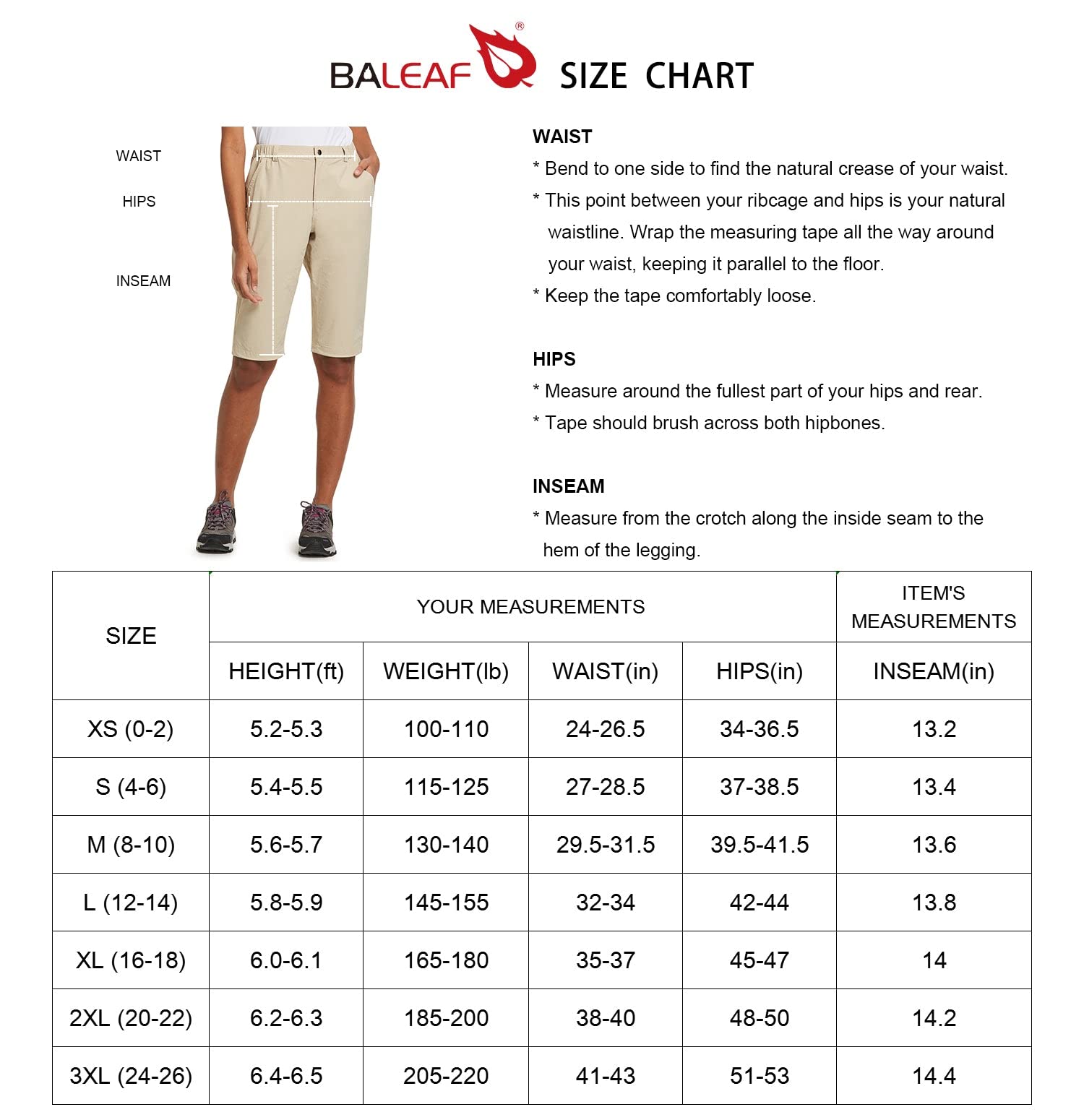 BALEAF Women's Bermuda Khaki Shorts Bermuda Hiking Long Quick Dry Elastic Waist for Work, Camping, Travel Size XL