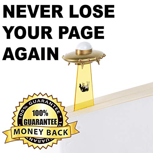 Bookmarks from Outer Space | Novelty UFO Book Mark | Fun Page Marker | Page Keeper | Book Holder | Page Holder Clip | Reading, Travelling | Gift for Book Lover, Reader (Gold)