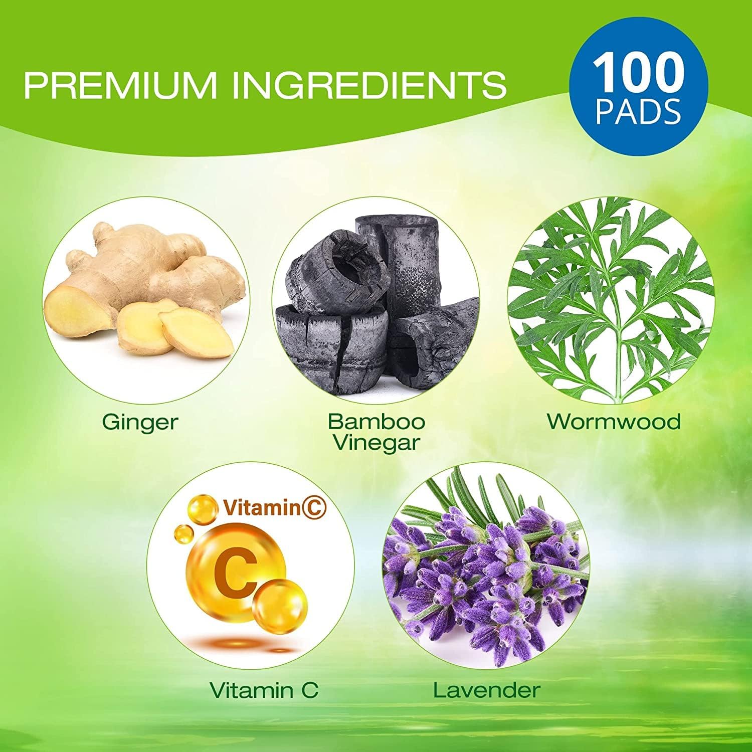 IKIMI 100 Ginger Foot Pads for Better Sleep, Stress Relief and Foot Care - Bamboo Vinegar and Wormwood Powder Patches