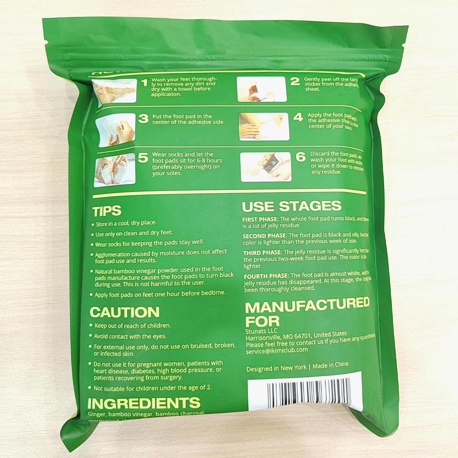 IKIMI 100 Ginger Foot Pads for Better Sleep, Stress Relief and Foot Care - Bamboo Vinegar and Wormwood Powder Patches