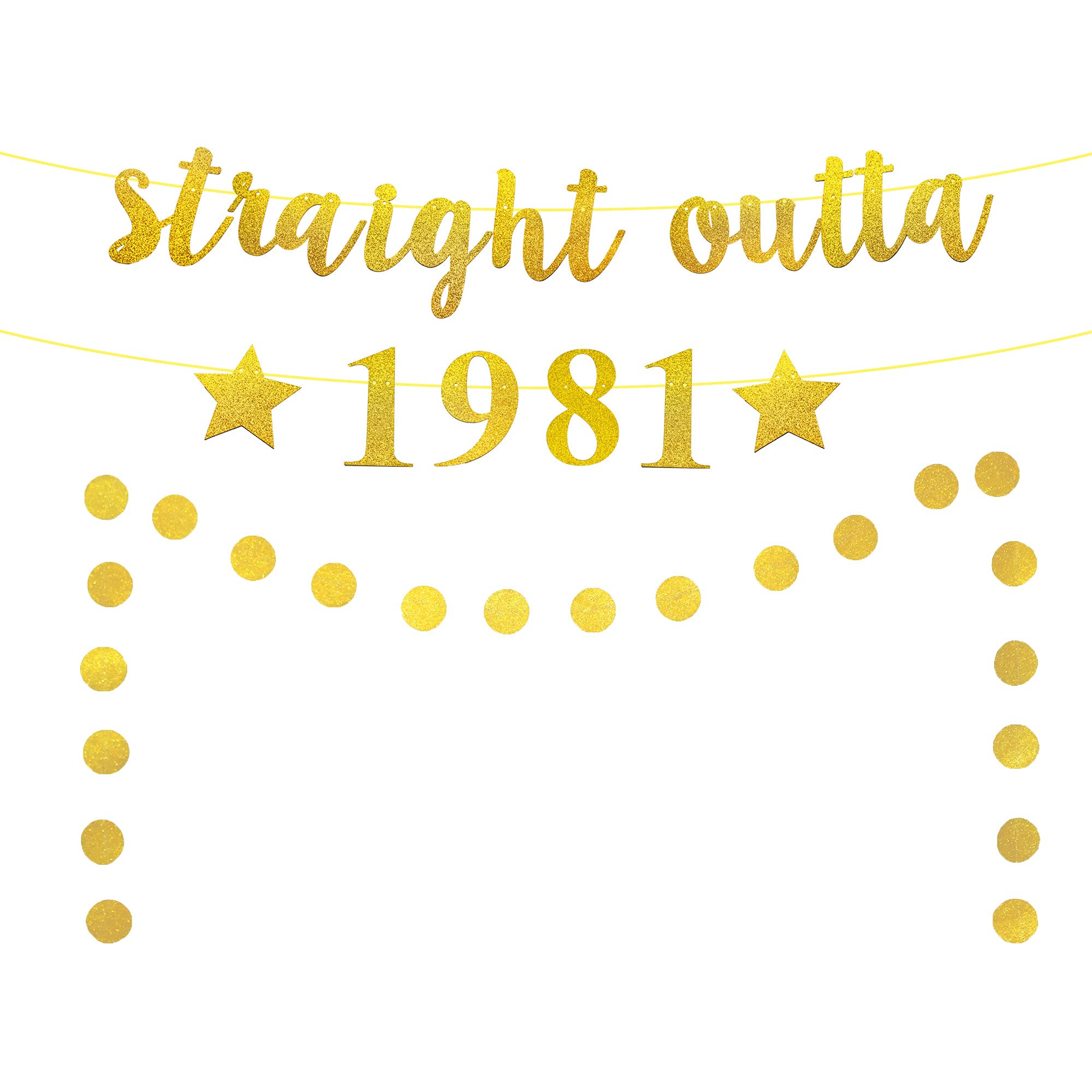Straight Outta 1981 Banner, Gold Glitter 40th Birthday Banner Decorations for Him Her, Happy 40th Birthday Decorations, 40th Birthday Banner, Men Women 40th Birthday Party Supplies (Pre-Assembled)