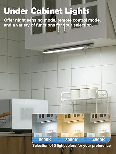 Kasanfe 64-LED Under Cabinet Lights, Motion Sensor Under Cabinet Lighting, 1500mAh Rechargeable LED Closet Light Remote, Under Counter Lights for Kitchen, Shelf, Pantry (3 Pack)