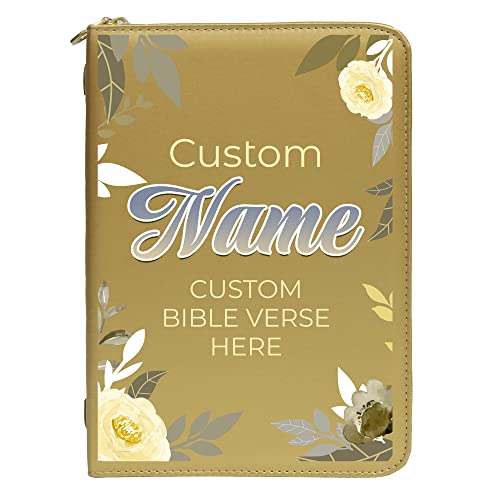 10x7 Inch Personalized Bible Cover – Create Your Own Design, Custom Bible Cover and Carrying Case with Handle – Leatherette Book Covers and Bible Case for Women - Gold (Design 2)
