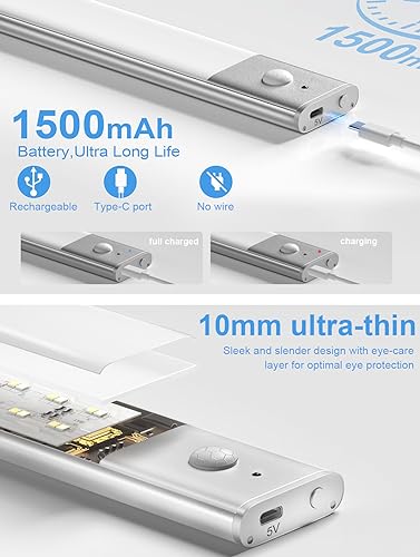 Kasanfe 64-LED Under Cabinet Lights, Motion Sensor Under Cabinet Lighting, 1500mAh Rechargeable LED Closet Light Remote, Under Counter Lights for Kitchen, Shelf, Pantry (3 Pack)