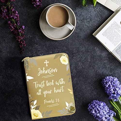10x7 Inch Personalized Bible Cover – Create Your Own Design, Custom Bible Cover and Carrying Case with Handle – Leatherette Book Covers and Bible Case for Women - Gold (Design 2)