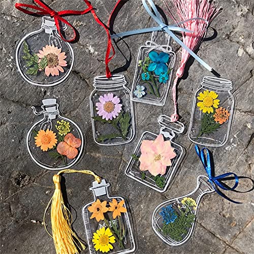 znvwki Transparent Dried Flower Bookmarks, Dried Flower Bookmark, Dried Flower Bookmarks Craft, DIY Bookmarks, Pressed Flower Bookmark Kit with Tweezers