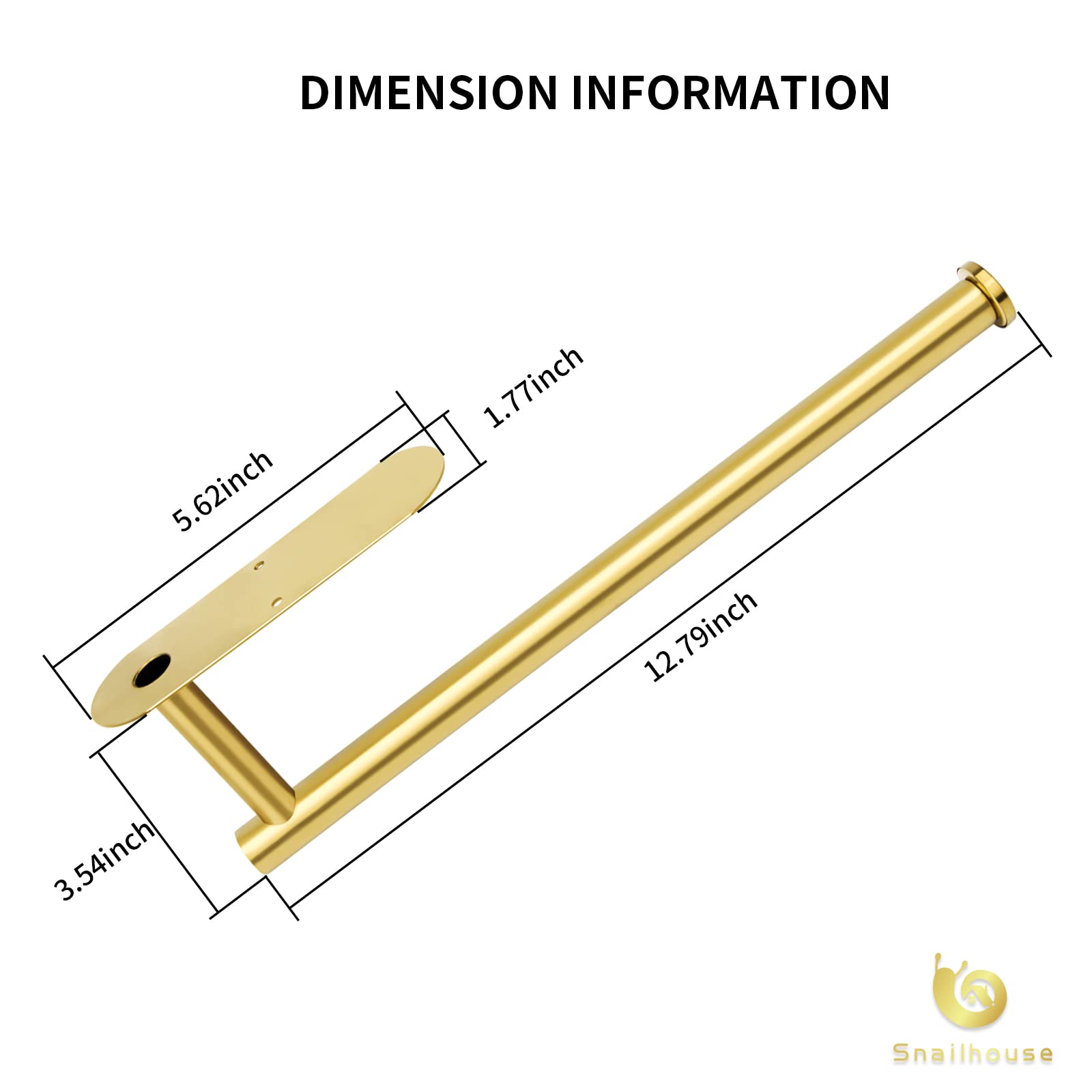 Snailhouse Paper Towel Holder, Stainless Steel Wall Mount Paper Towel Holder Under Cabinet Counter, Both Available in Adhesive and Screws, Gold