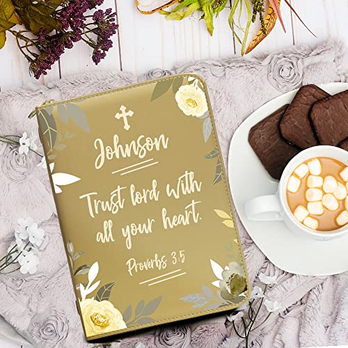 10x7 Inch Personalized Bible Cover – Create Your Own Design, Custom Bible Cover and Carrying Case with Handle – Leatherette Book Covers and Bible Case for Women - Gold (Design 2)