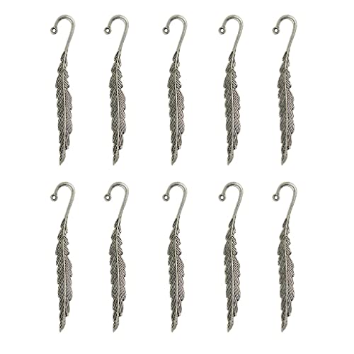 80pcs Retro Silver Alloy Feather Bookmark W/Loop for Kids Office Reading