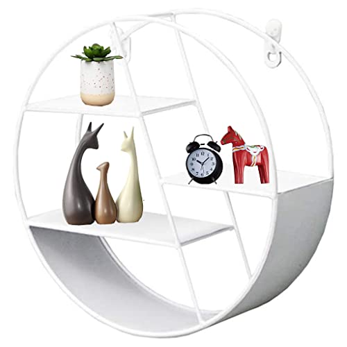 NABEIM Round Wall Shelf with 3 Tier, Shelves for Wall Decor, Metal Floating Shelves Circle Floating Decorative Shelving for Bedroom, Kitchen, Bathroom, Living Room (Color : White)