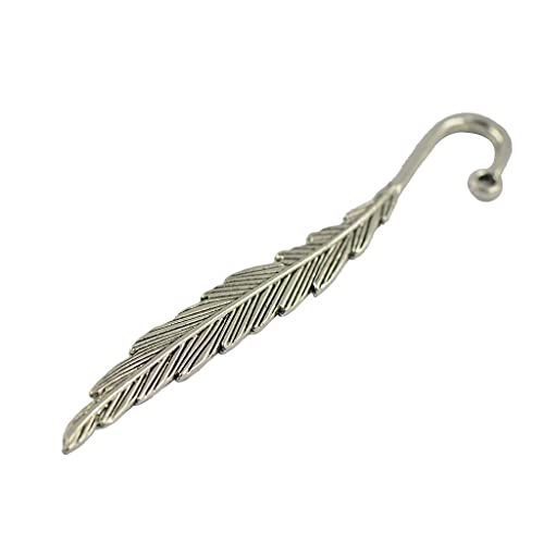 80pcs Retro Silver Alloy Feather Bookmark W/Loop for Kids Office Reading