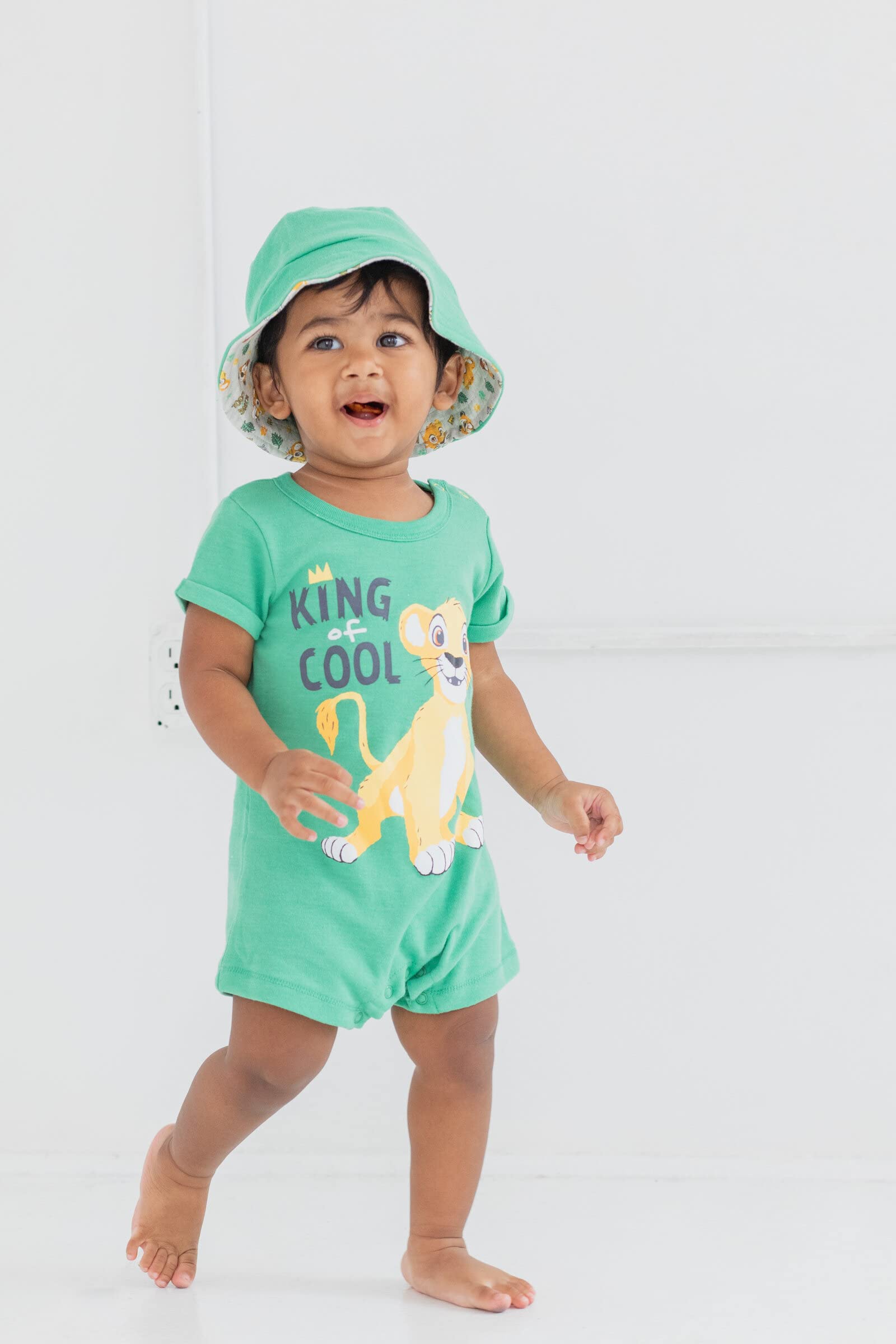 Disney Lion King Simba Infant Baby Boys Romper and Bucket Sun Hat Green 12 Months
