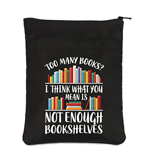PLITI Bookworm Book Sleeve Book Lover Book Bag Book Club Gift Literary Book Theme Book Protector Bookish Gift (Enough Bookshelves BSBL)