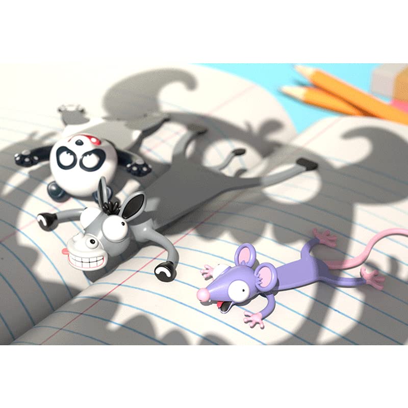 3D Wacky Bookmark - More Fun Reading, 3D Cartoon Animal Bookmark, Novelty Funny Animal Reading Bookmarks, Cute Squashed Animal Stationery (Set of 10)