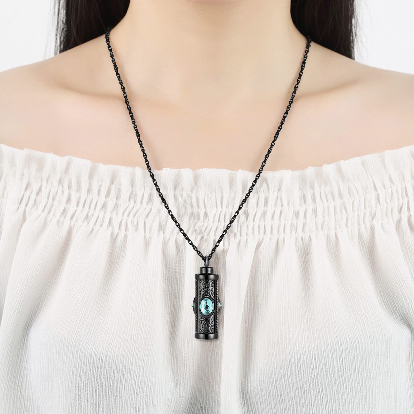 XIUDA Crystal Cremation Urn Necklace for Ashes Keepsake Cremation Jewelry for Human Ashes Stainless Steel Memorial Pendant with Flower