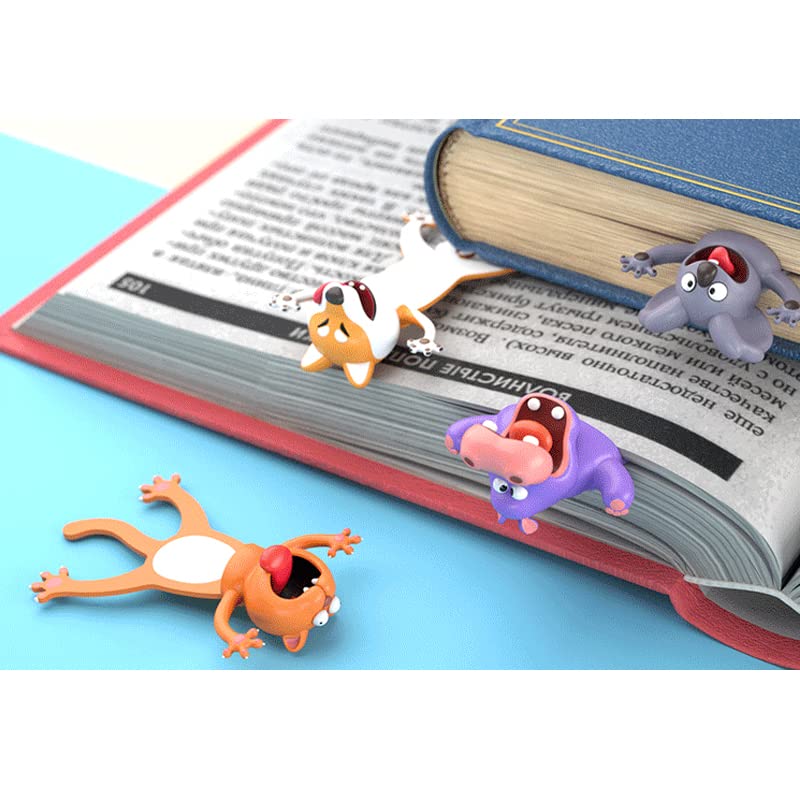 3D Wacky Bookmark - More Fun Reading, 3D Cartoon Animal Bookmark, Novelty Funny Animal Reading Bookmarks, Cute Squashed Animal Stationery (Set of 10)
