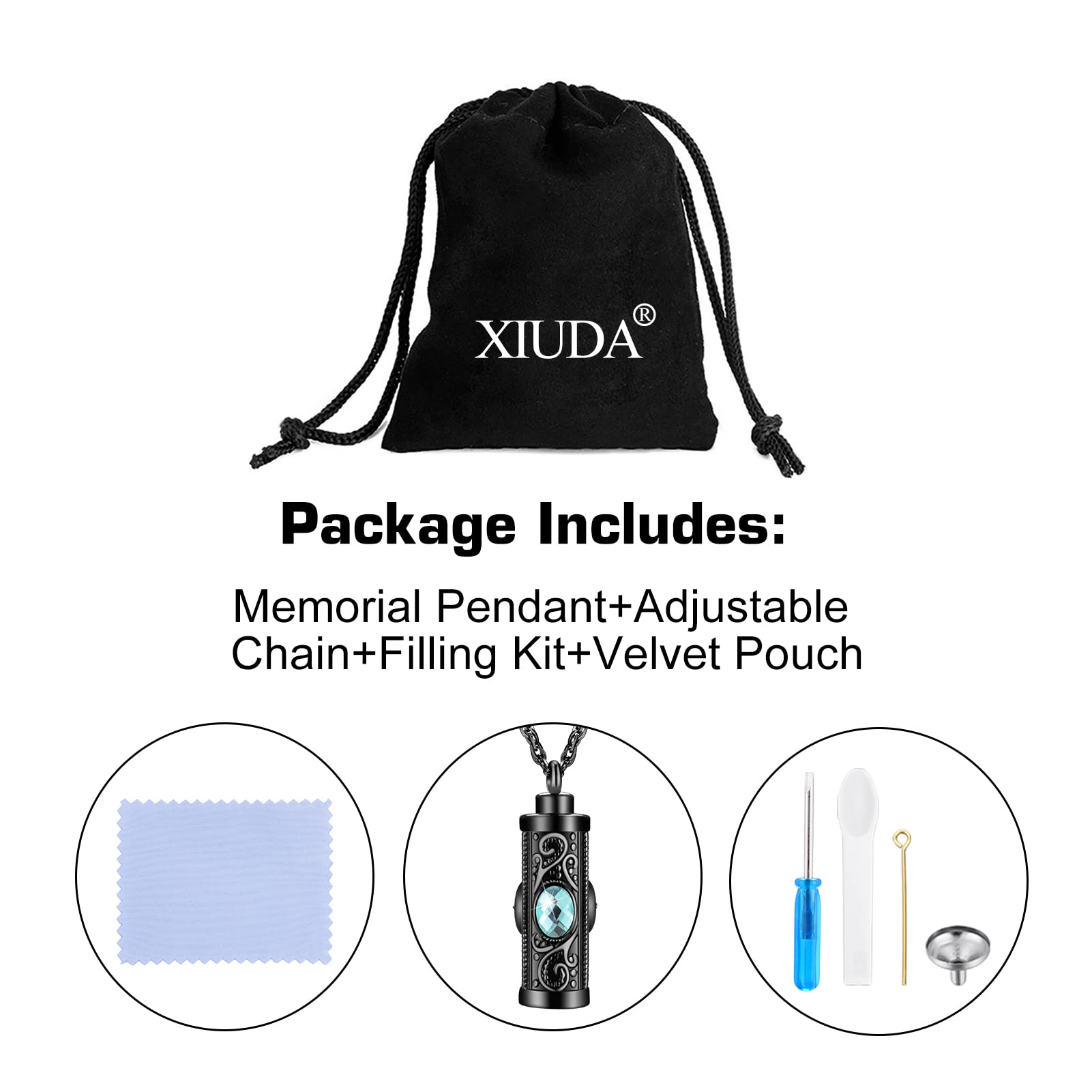 XIUDA Crystal Cremation Urn Necklace for Ashes Keepsake Cremation Jewelry for Human Ashes Stainless Steel Memorial Pendant with Flower