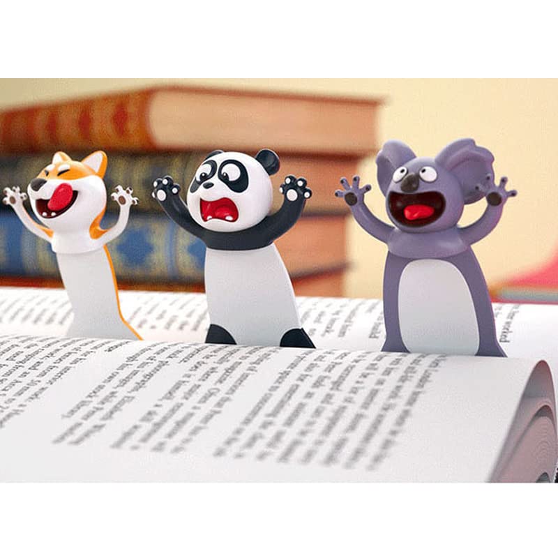 3D Wacky Bookmark - More Fun Reading, 3D Cartoon Animal Bookmark, Novelty Funny Animal Reading Bookmarks, Cute Squashed Animal Stationery (Set of 10)