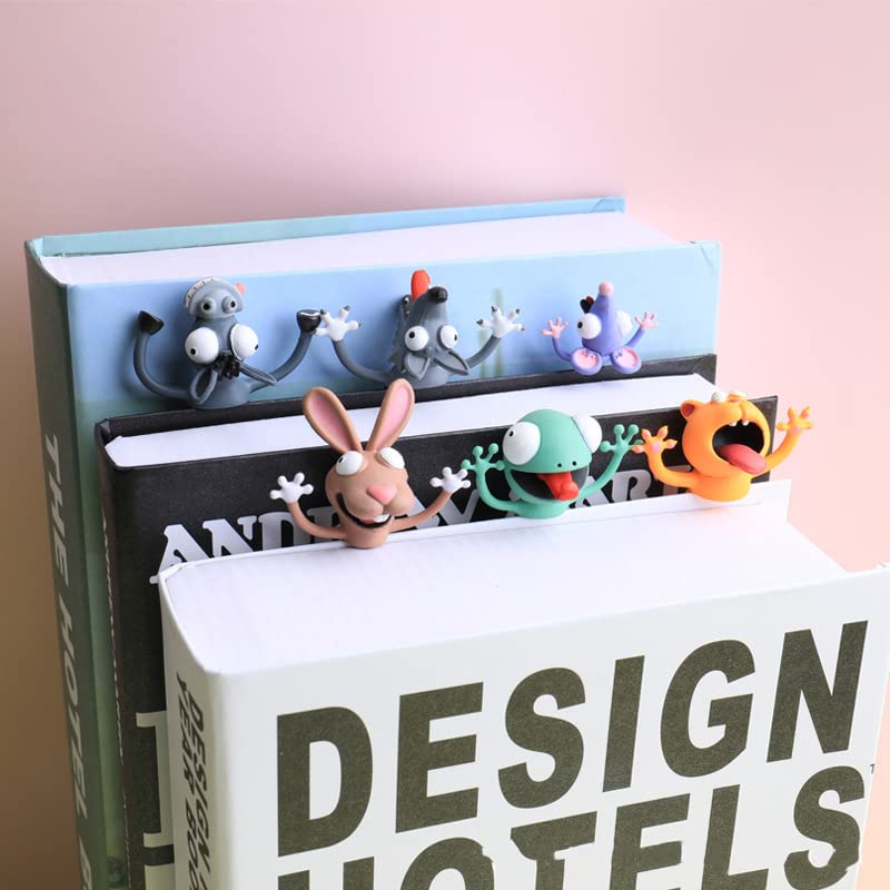 3D Wacky Bookmark - More Fun Reading, 3D Cartoon Animal Bookmark, Novelty Funny Animal Reading Bookmarks, Cute Squashed Animal Stationery (Set of 10)